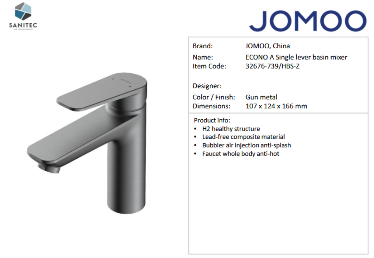 JOMOO Econo A 1lever basin mixer gun metal 32676-739/HBS-Z – Sanitec Import Ventures