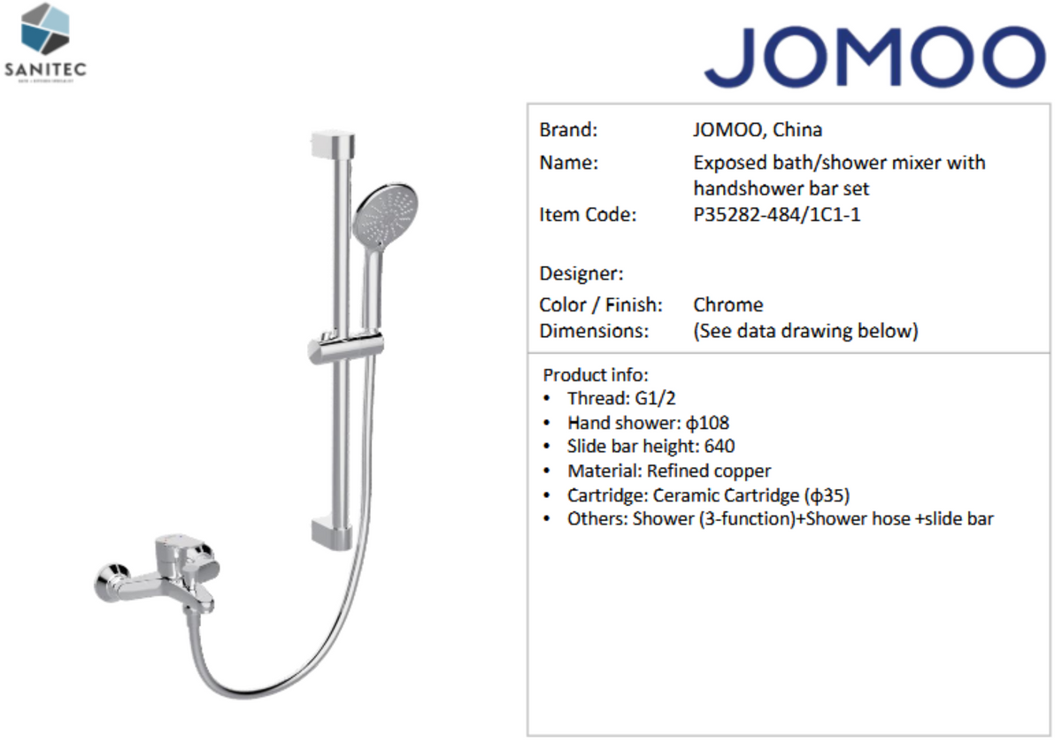 JOMOO exposed bath/shower mixer P35282-484/1C1-1 – Sanitec Import Ventures