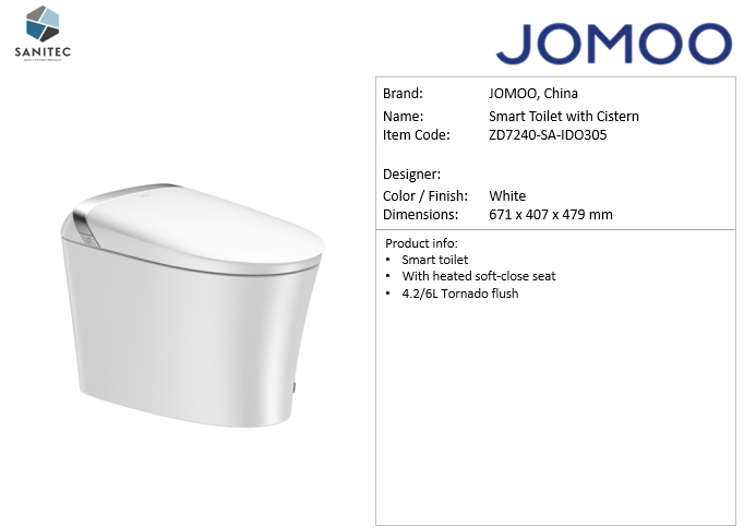 JOMOO smart toilet 671x407x479mm w/cistern ZD7240-SA-IDO305 – Sanitec Import Ventures