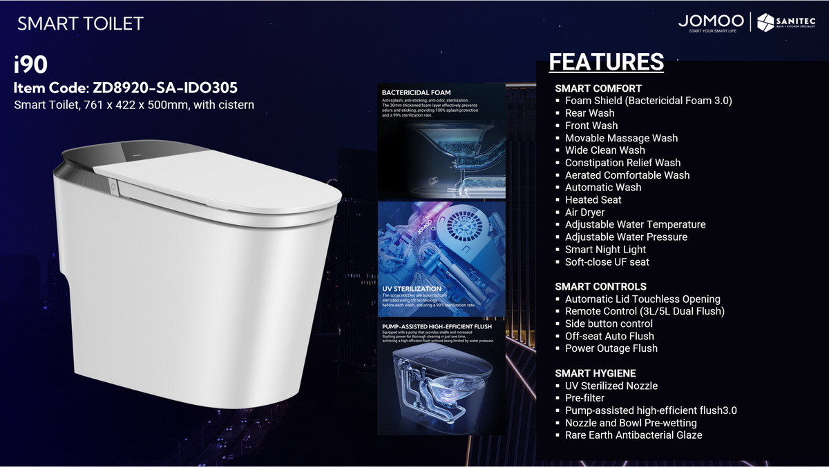 JOMOO i90 Smart Toilet (ZD8920-SA-IDO305) – Sanitec Import Ventures