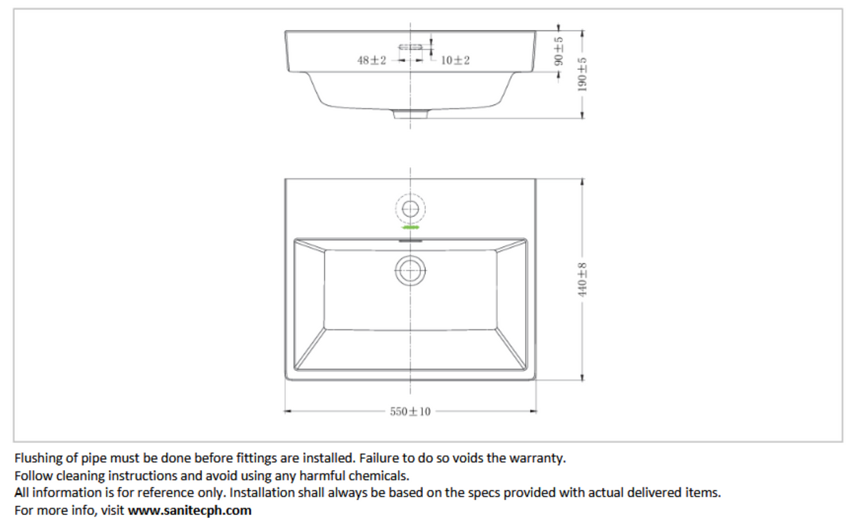 JOMOO countertop basin 550 x 440 x 190mm 12725-1/11K-I011 – Sanitec ...