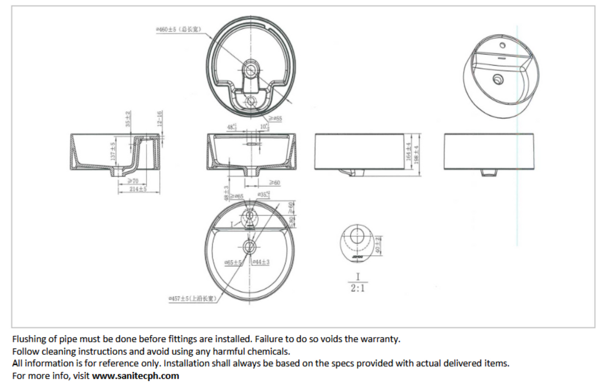 JOMOO countertop basin 460 x 460 x 198mm 12765-1/11K-I011 – Sanitec ...