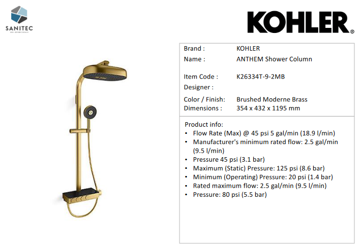 Kohler Anthem Shower Column Themostatic Brushed Moderne Brass K26334T ...