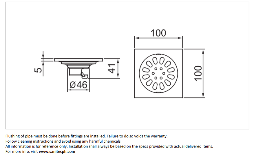 Cae floor drain 100x100mm 90.0309RG-SP – Sanitec Import Ventures