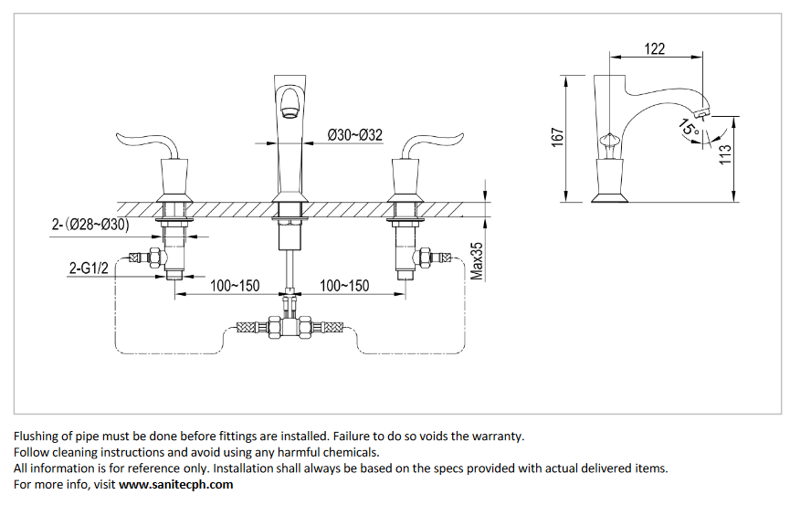 Cae Camellia 2-handled widespread basin mixer with pop-up waste set 17 ...