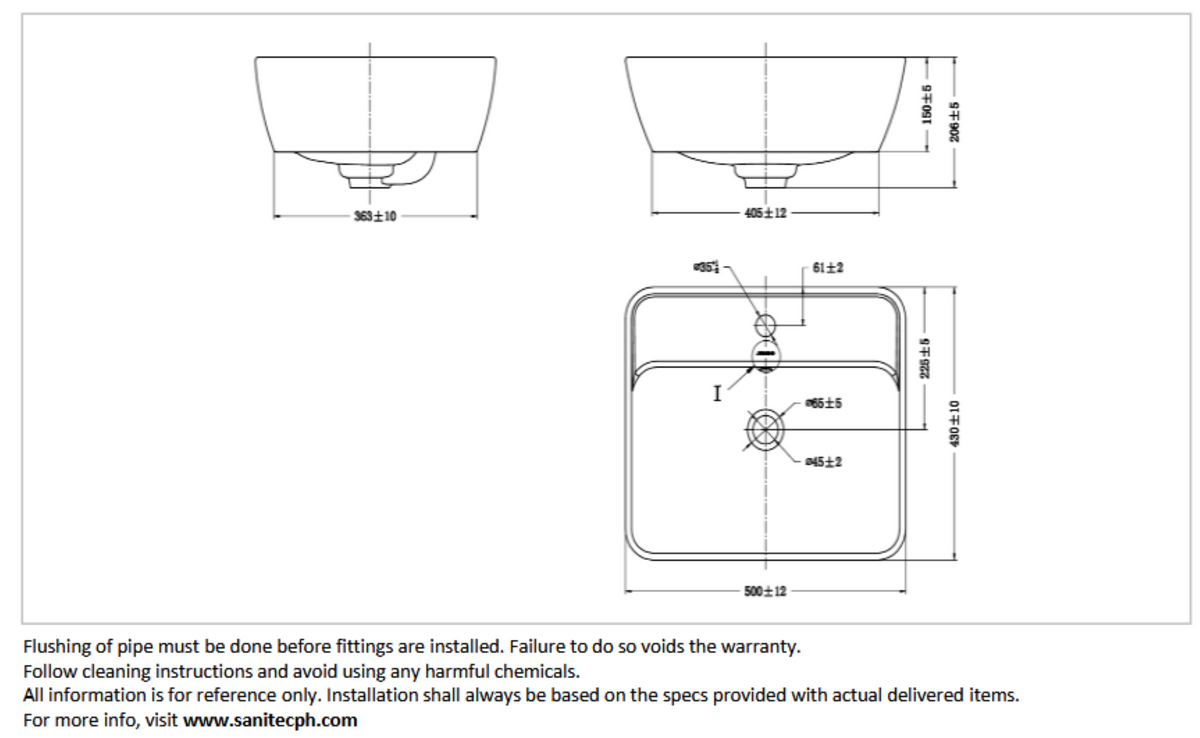 JOMOO countertop basin 500 x 430 x 206mm P12679-1/11Z-1 – Sanitec ...