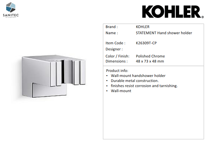 Kohler Statement holder Chrome K26309T-CP – Sanitec Import Ventures