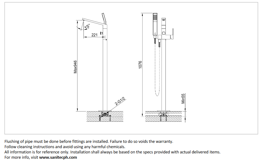 CAE floor mounted bathtub mixer with handshower Chrome 75.2223C ...