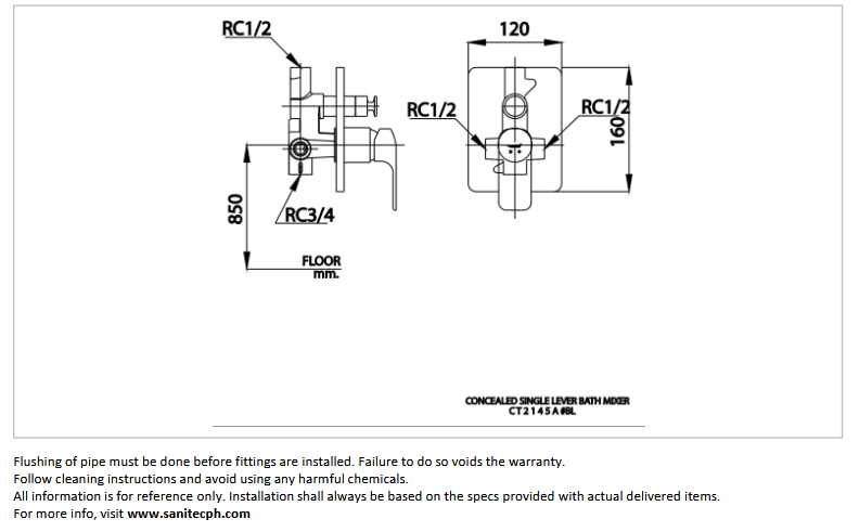 Cotto Scirroco concealed single lever bath mixer Chrome Plated CT2145A ...