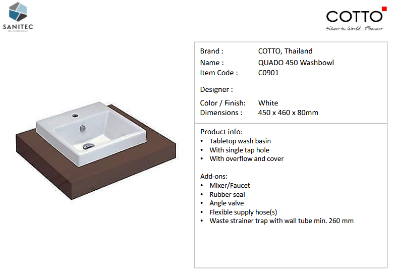 Cotto Quado 45 Vessel Type Basin C0901 – Sanitec Import Ventures