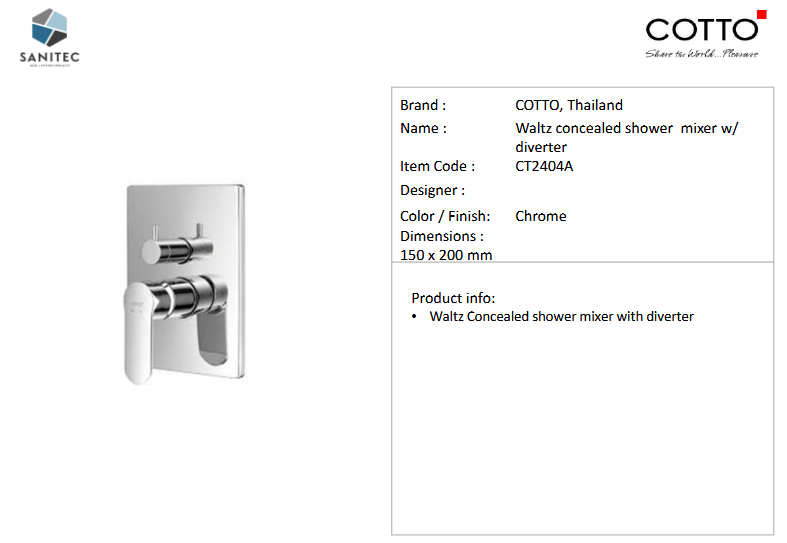 Cotto Waltz lever handle concealed mixer CT2404A – Sanitec Import Ventures